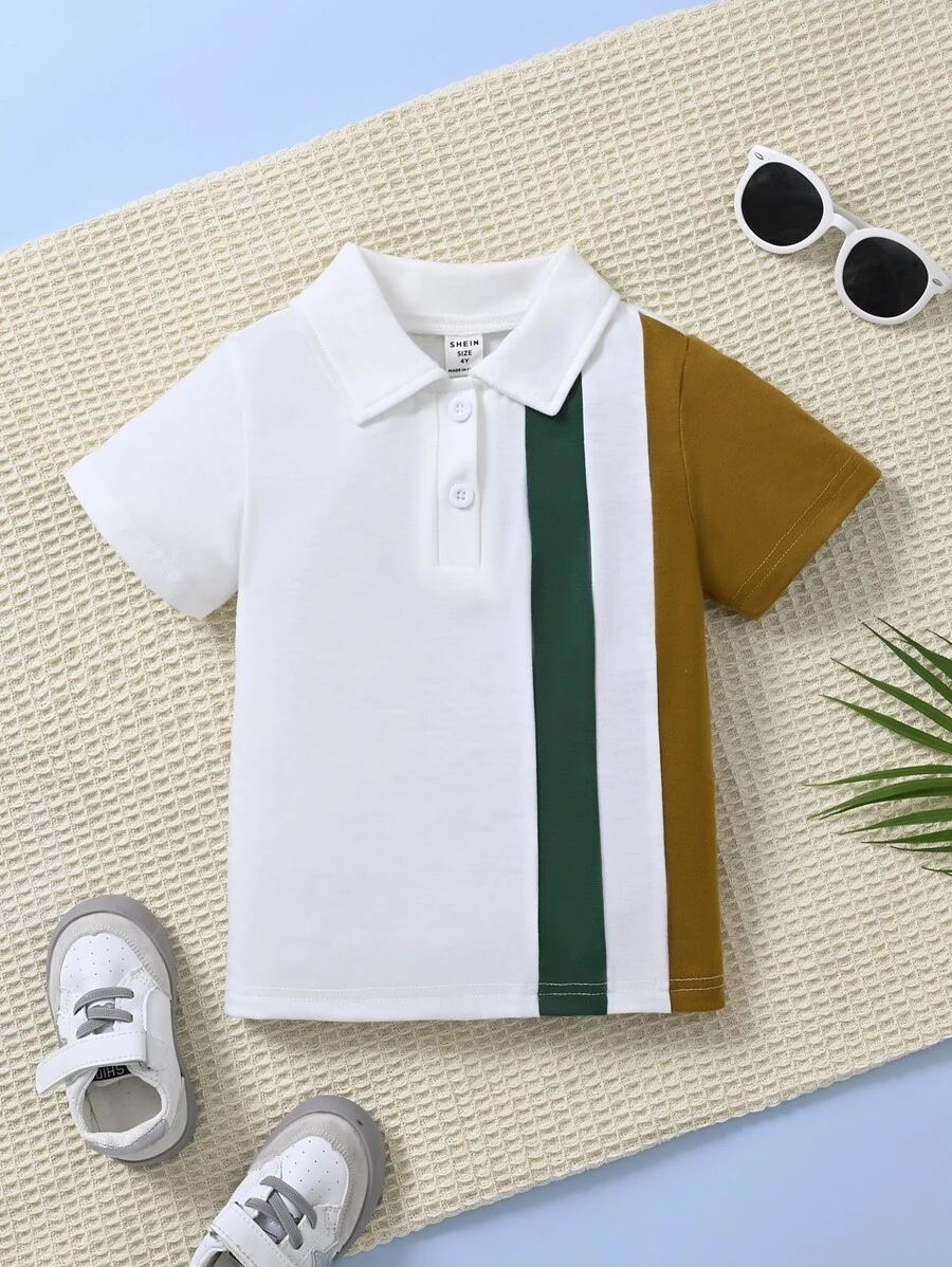 SHEIN Young Boy Summer Short Sleeve Polo Shirt, Fashionable Turn-down ...