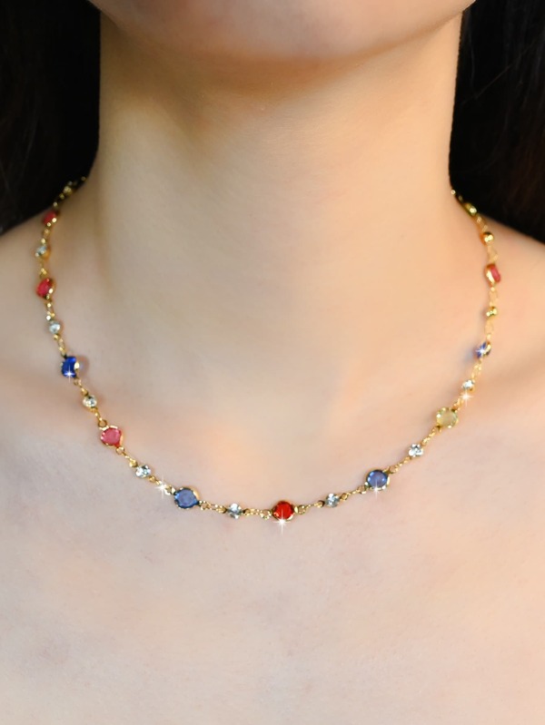 1pc Random Color Rhinestone Decor Necklace Copper Jewelry | SHEIN USA