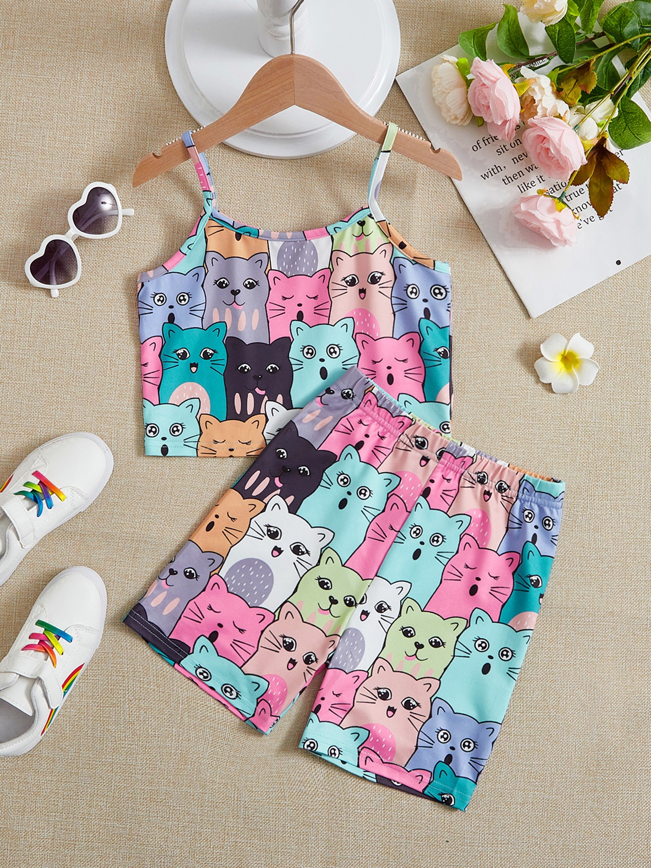 SHEIN Kids QTFun Tween Girls' Casual Cartoon Cute Cat Print Tank Top ...