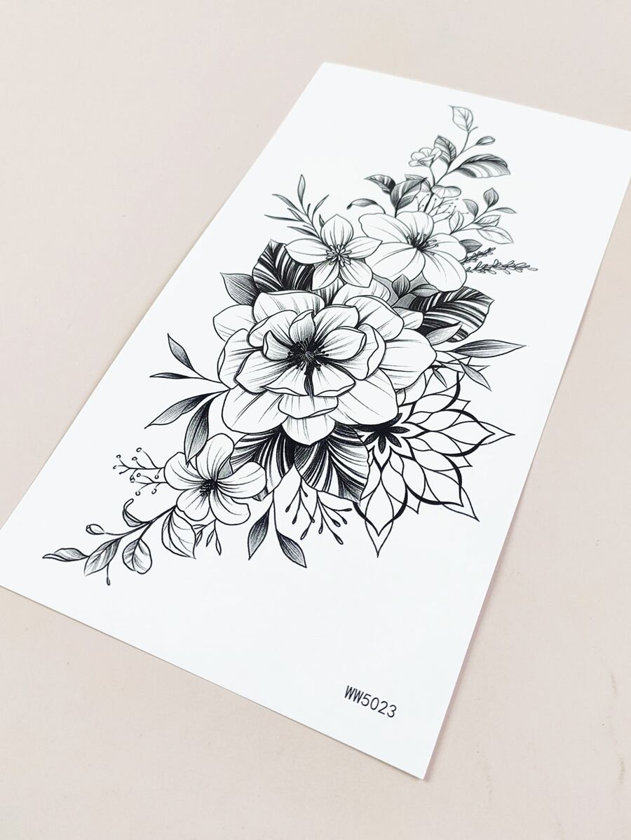 1pc Minimalist Floral & Leaf Design Large Arm Temporary Tattoo Sticker ...