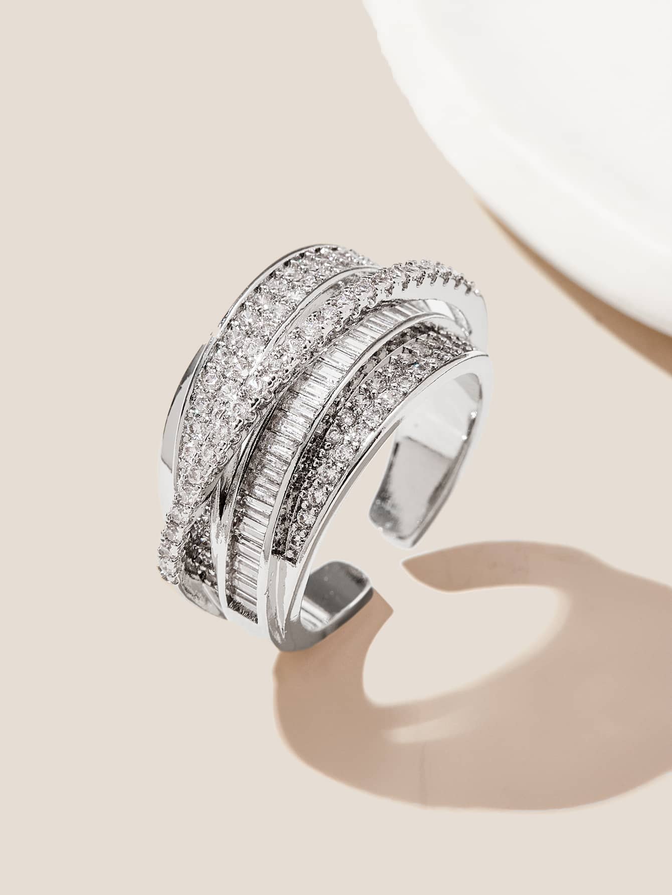 Andkiss Cubic Zirconia Decor Cuff Ring | SHEIN USA