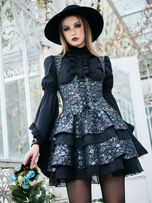 Goth Ditsy Floral Print Layered Hem Cami Dress | SHEIN UK