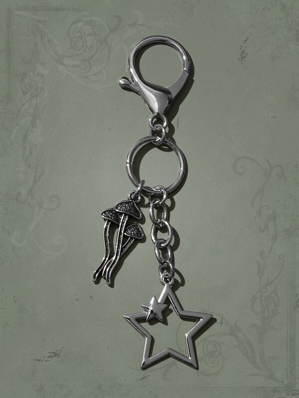 Goth Mushroom & Star Charm Keychain | SHEIN USA