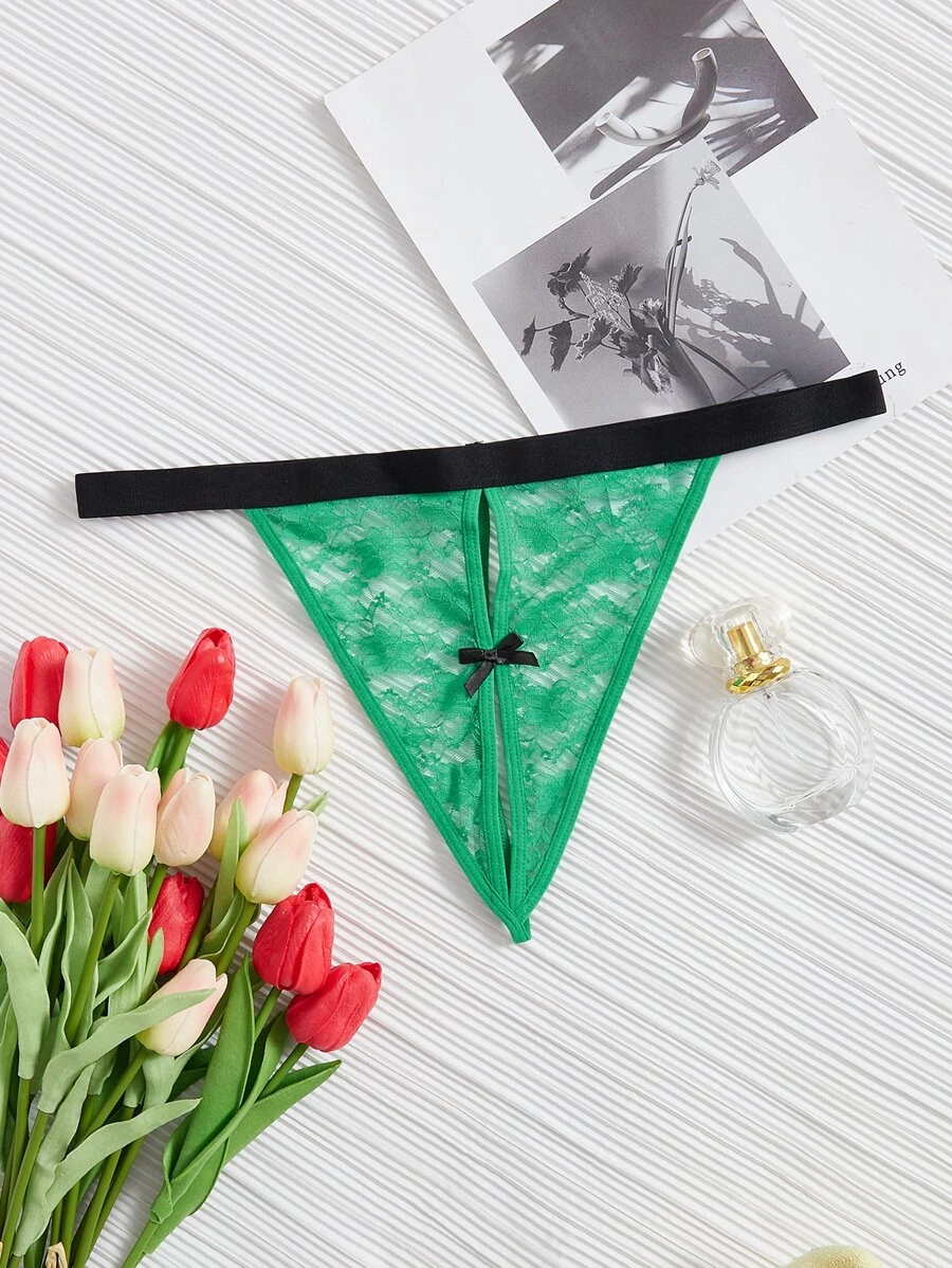 Plus Floral Lace Crotchless Thong Shein Usa
