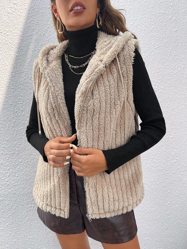 SHEIN Essnce Hooded Flannel Vest Jacket | SHEIN UK