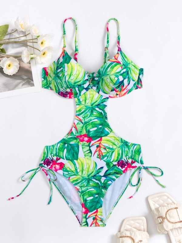 Tropical Print Underwire One Piece Swimsuit | SHEIN USA