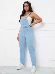 Patched Pocket Denim Overalls Without Tube Top | SHEIN USA