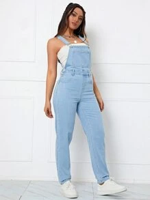Patched Pocket Denim Overalls Without Tube Top | SHEIN USA