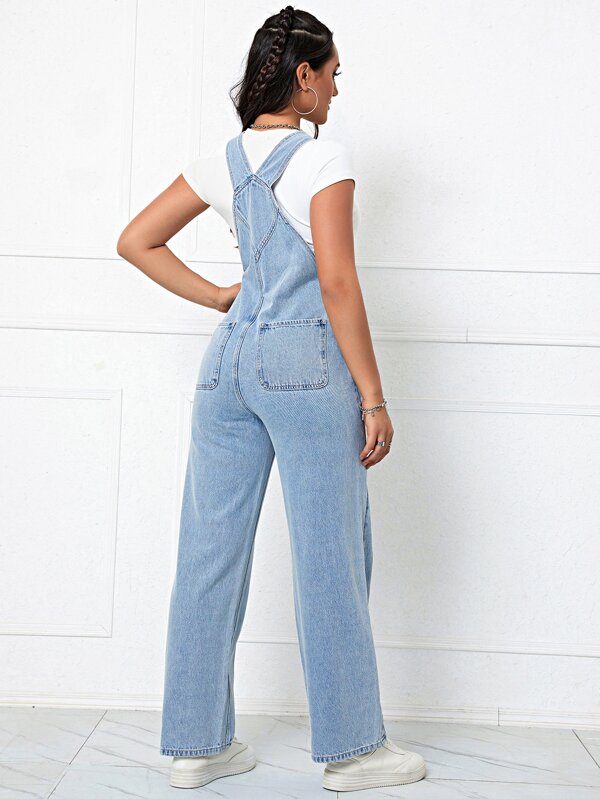 Patched Detail Denim Overalls Without Tee | SHEIN USA