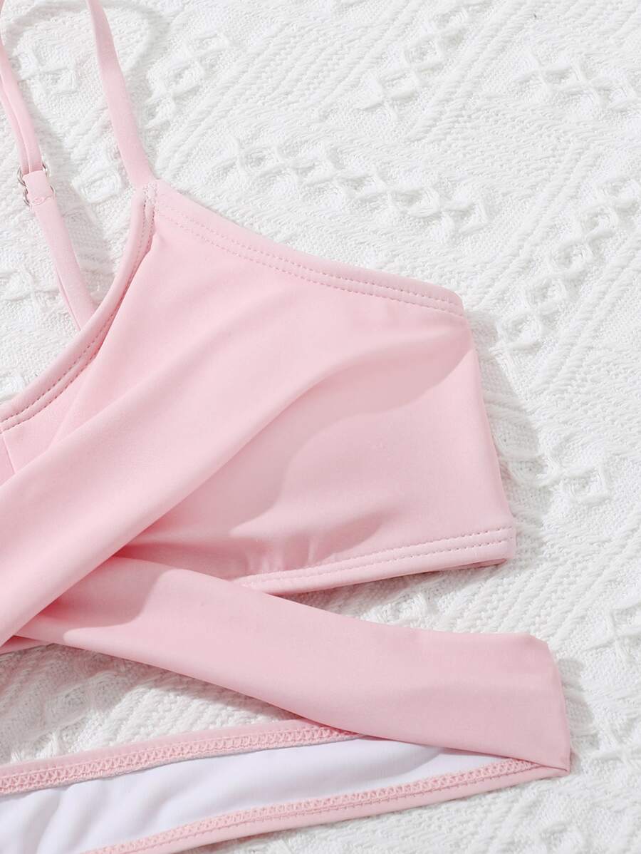 Conjunto de biquíni Tween Girl 3packs com estampa tropical cruzada nas ...