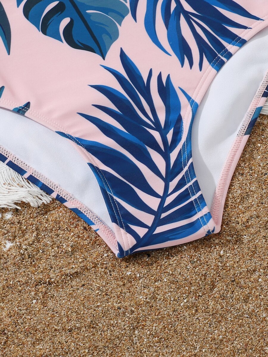 Conjunto de biquíni Tween Girl 3packs com estampa tropical cruzada nas ...