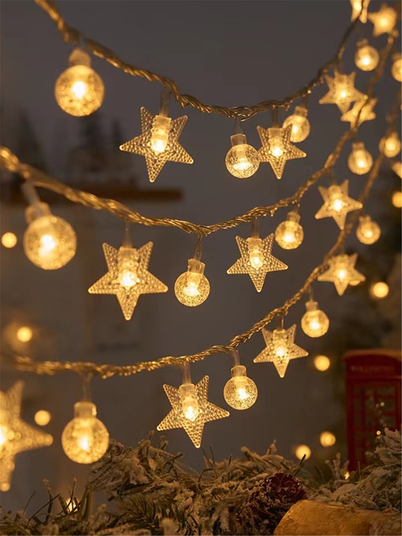 1pc 10/20/30 Led 1.5/3/4.5m Star & Bubble Ball Fairy Lights - Ideal For ...