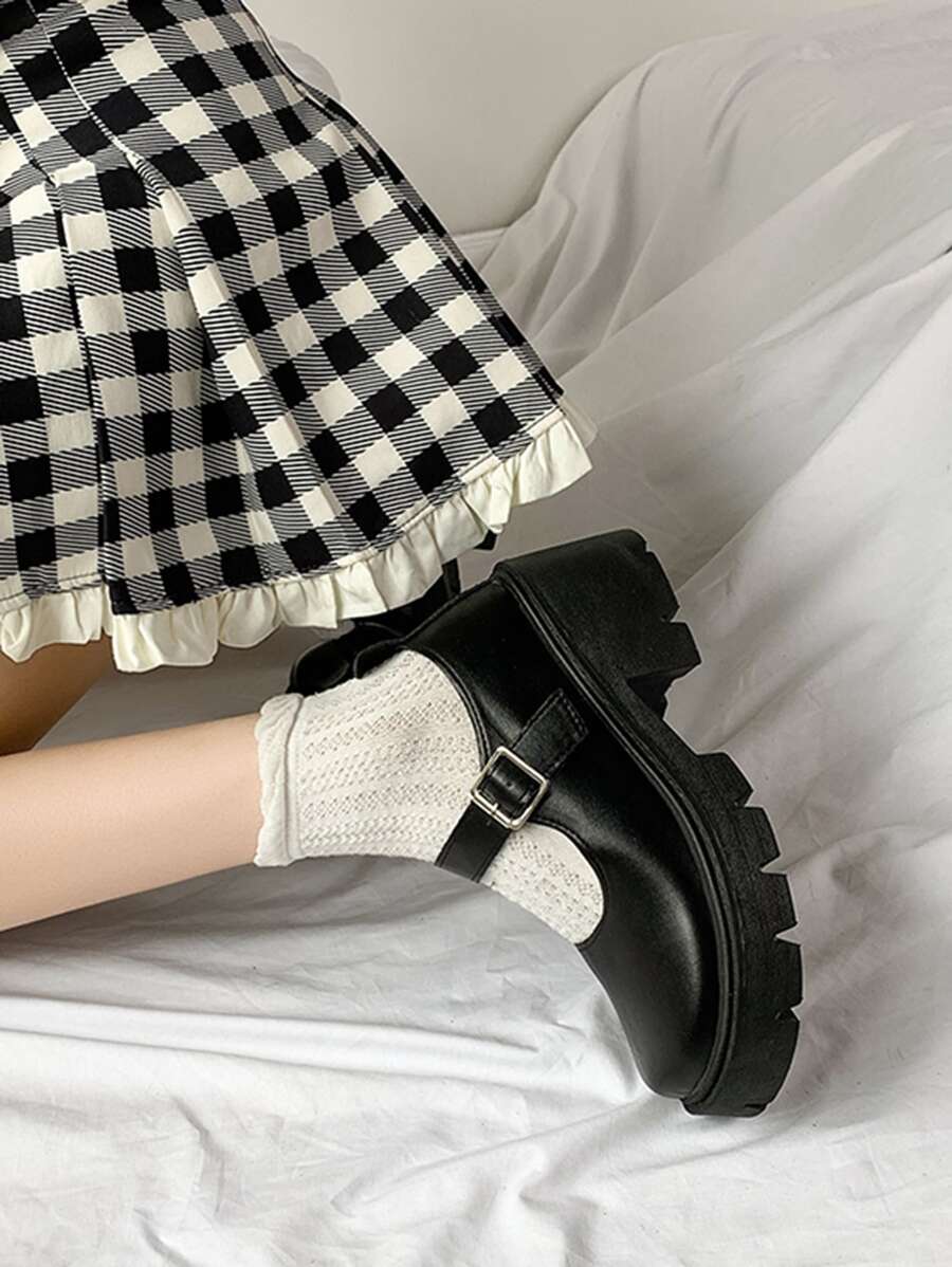 Platform Mary Jane Shoes,Black high-heeled shoes women one-word buckle ...