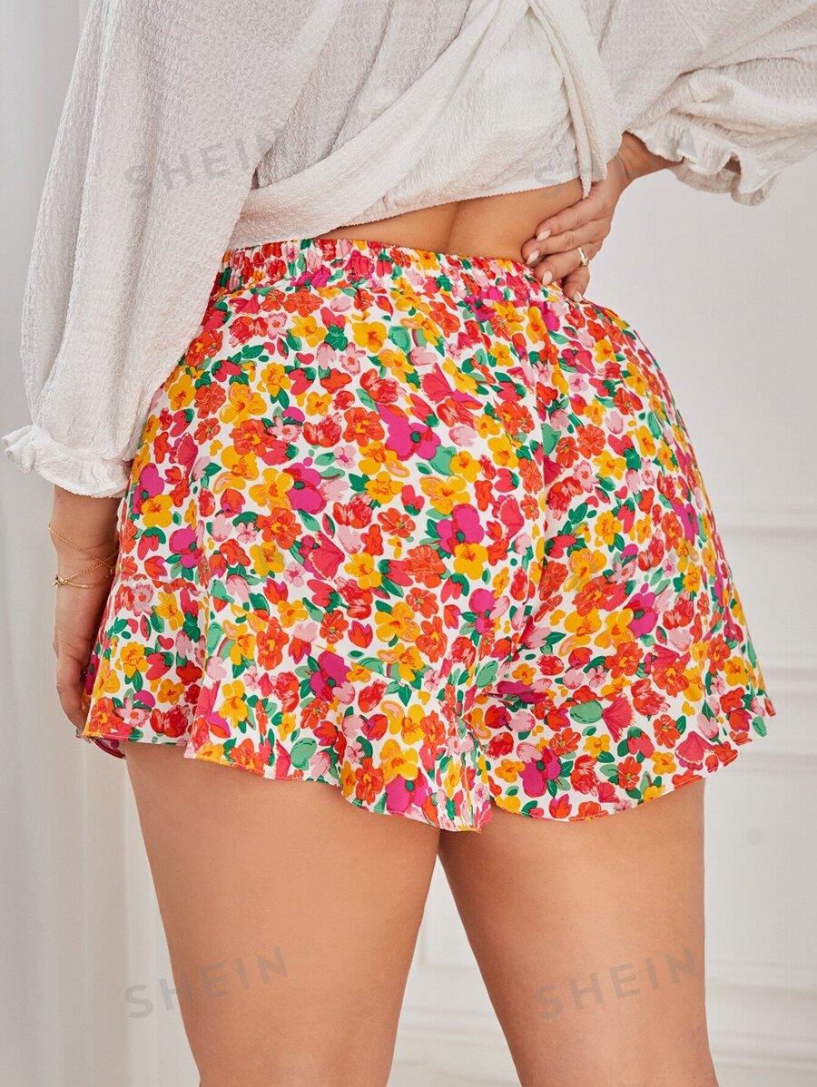 Shein Wywh Plus Allover Floral Print Wide Leg Shorts Shein Usa