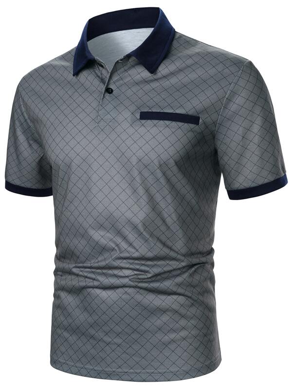 Manfinity Homme Men Allover Print Contrast Trim Polo Shirt | SHEIN UK