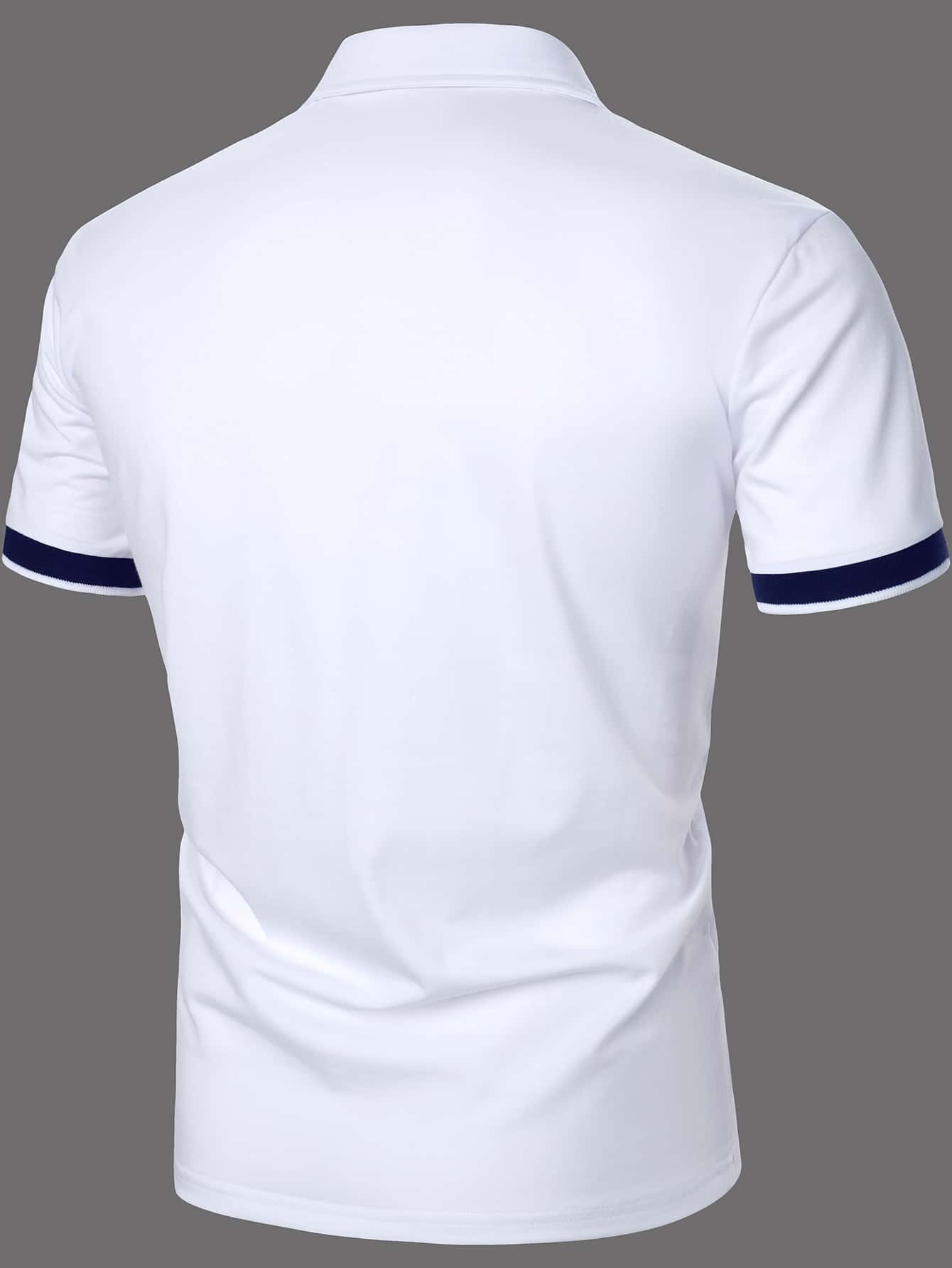 Manfinity Homme Men Contrast Trim Half Button Collar Color Block Golf Business Casual Polo Shirt ...