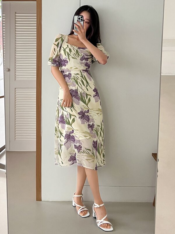 DAZY Floral Print Puff Sleeve Dress | SHEIN UK