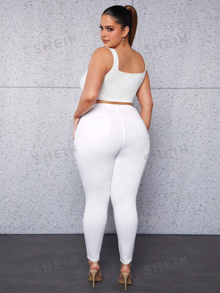 SHEIN SXY Plus Button Fly Skinny Pants | SHEIN UK