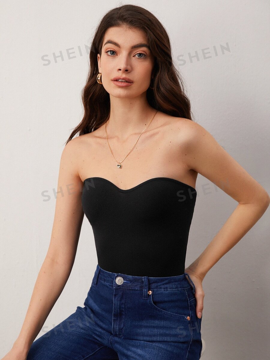SHEIN BASICS Top De Tubo De Tejido De Punto Acanalado Sólido Para El ...