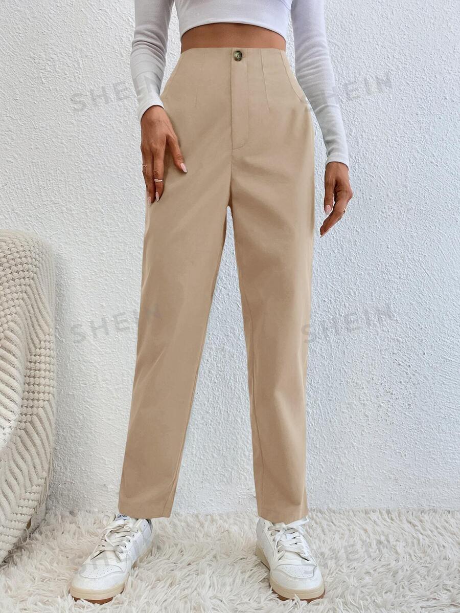 SHEIN EZwear Solid High Waist Carrot Trousers | SHEIN UK