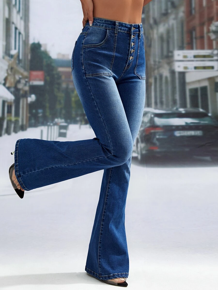 Button Fly Flare Leg Jeans | SHEIN USA
