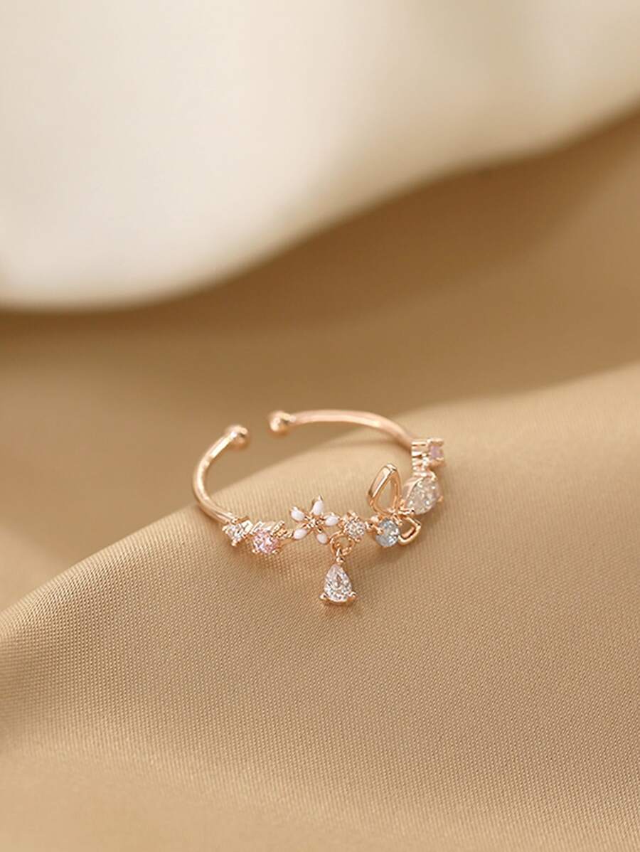 Rhinestone Flower Decor Cuff Ring | SHEIN USA