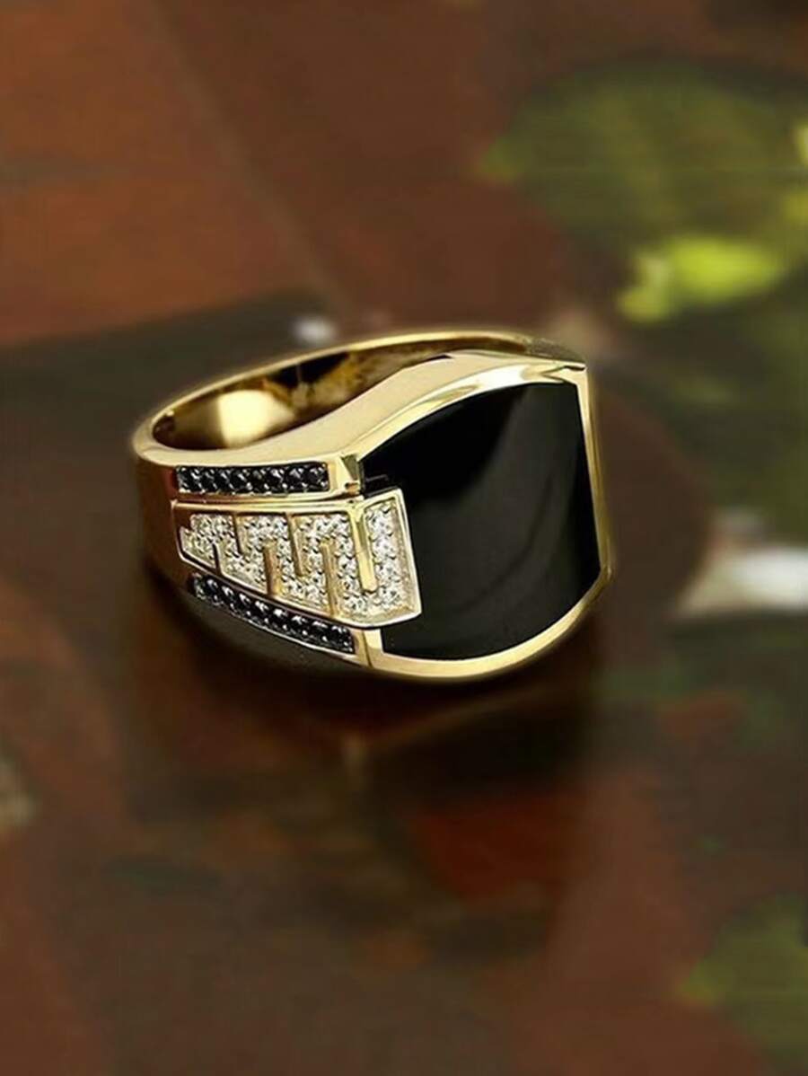 1pc Men Rhinestone Decor Ring Full Rhinestone Hip Hop Ring Glossy ...