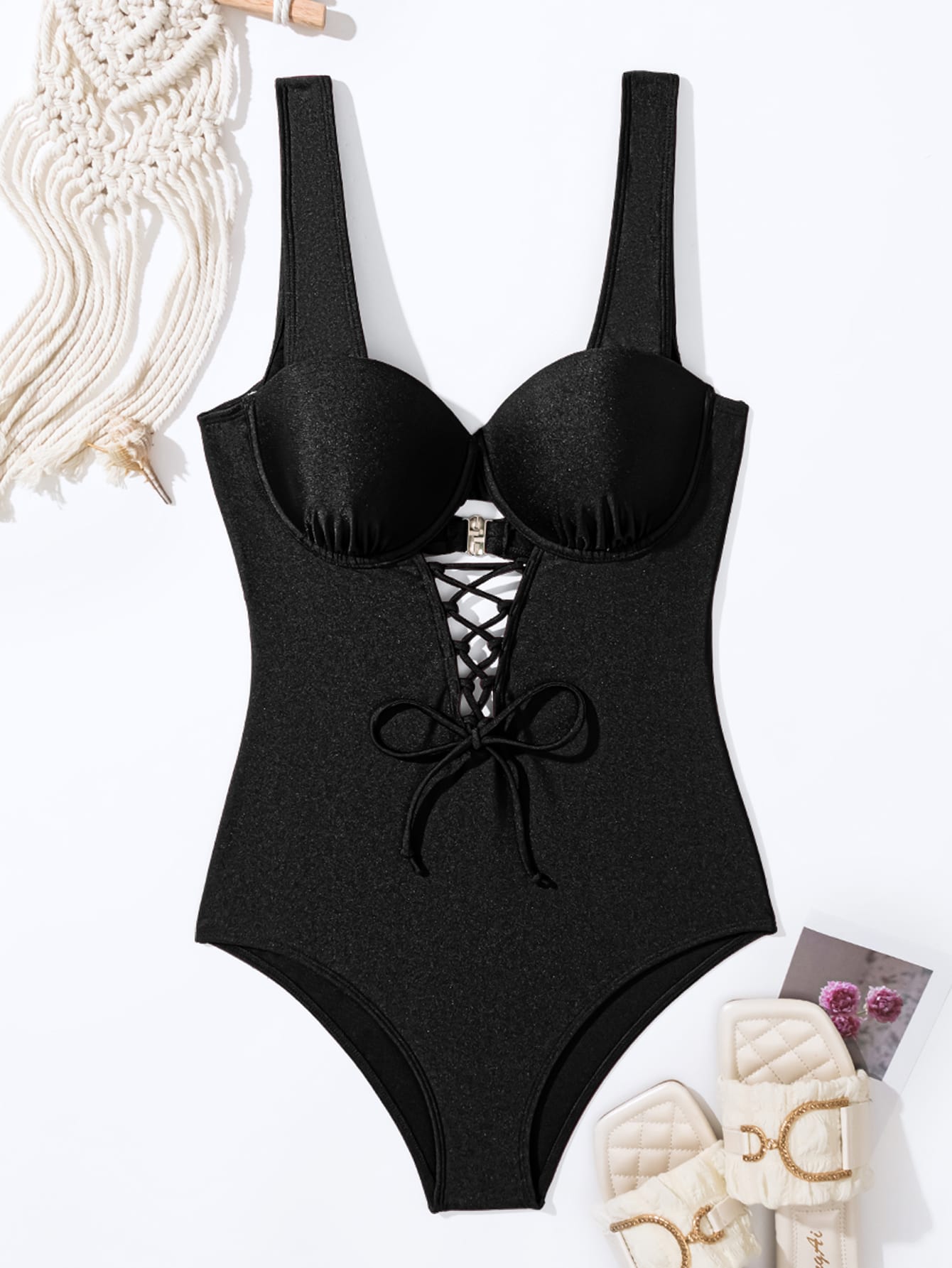 Lace-up Underwire One Piece Swimsuit | SHEIN USA