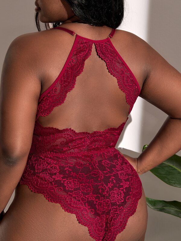 Plus Floral Lace Scallop Trim Teddy Bodysuit Shein Usa
