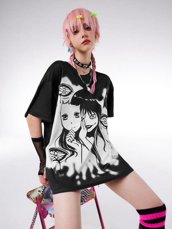 Anime Figure Graphic Tie Dye Tee | SHEIN USA