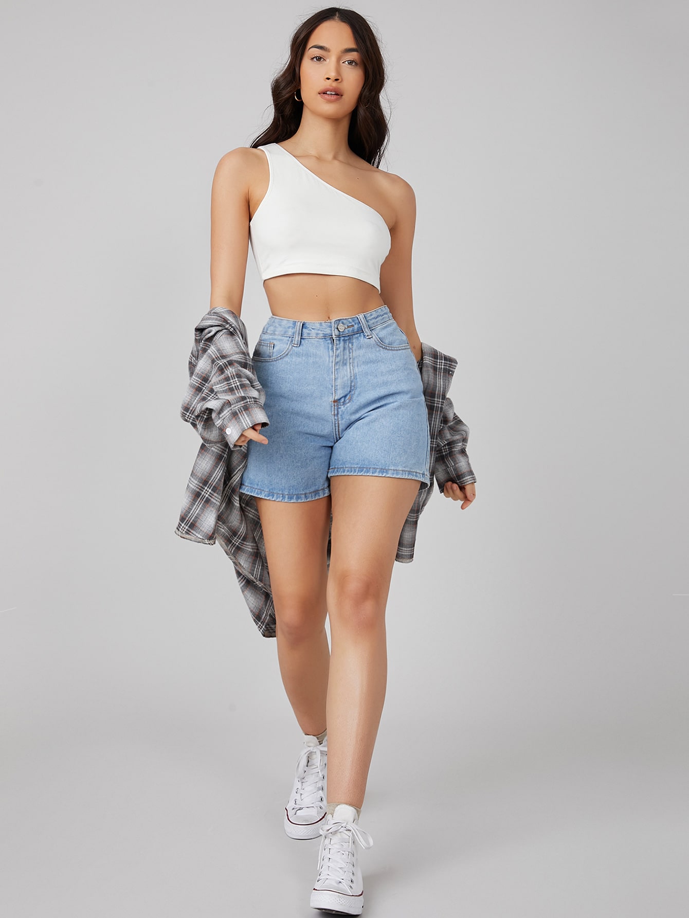 SHEIN BASICS One Shoulder Solid Crop Top | SHEIN USA