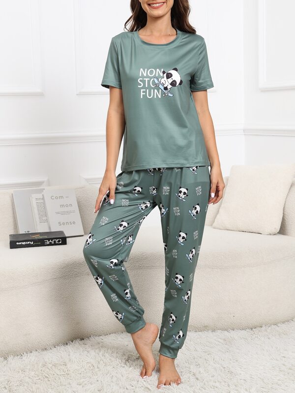 Panda & Slogan Graphic PJ Set | SHEIN USA