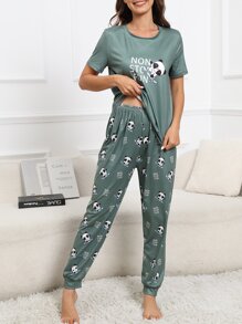 Panda & Slogan Graphic PJ Set | SHEIN USA