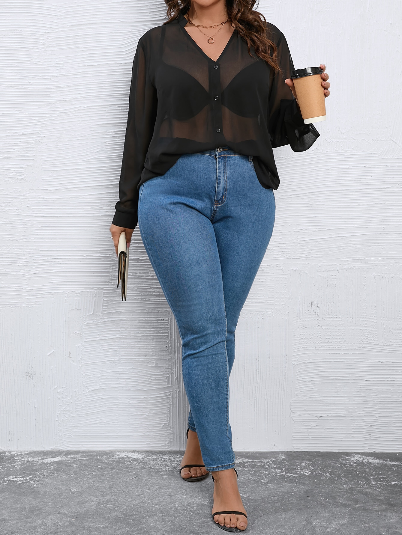 SHEIN LUNE Plus Sheer Chiffon Shirt Without Bra | SHEIN USA