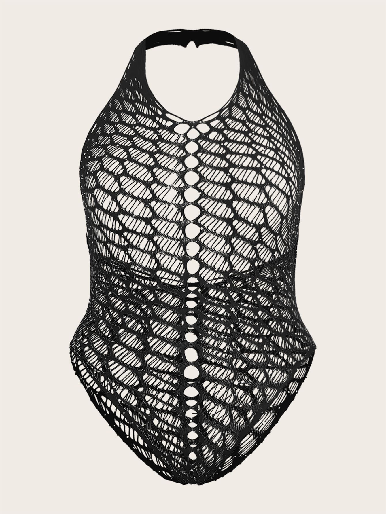 Plus Hollow Out Halter Teddy Bodysuit | SHEIN USA