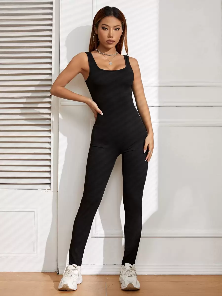 SHEIN Solid Straps Unitard Jumpsuit | SHEIN USA