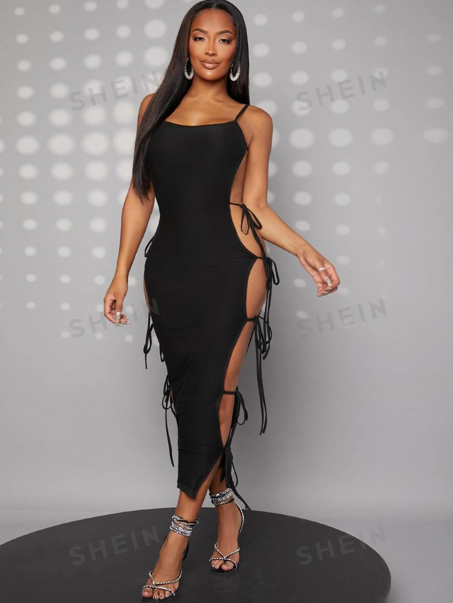 SHEIN Haute Solid Tie Side Backless Cami Dress | SHEIN USA