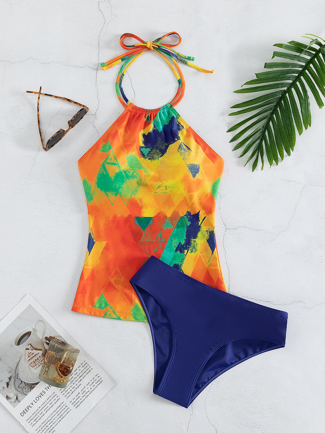 Geo And Tie Dye Print Halter Bikini Swimsuit Shein Usa