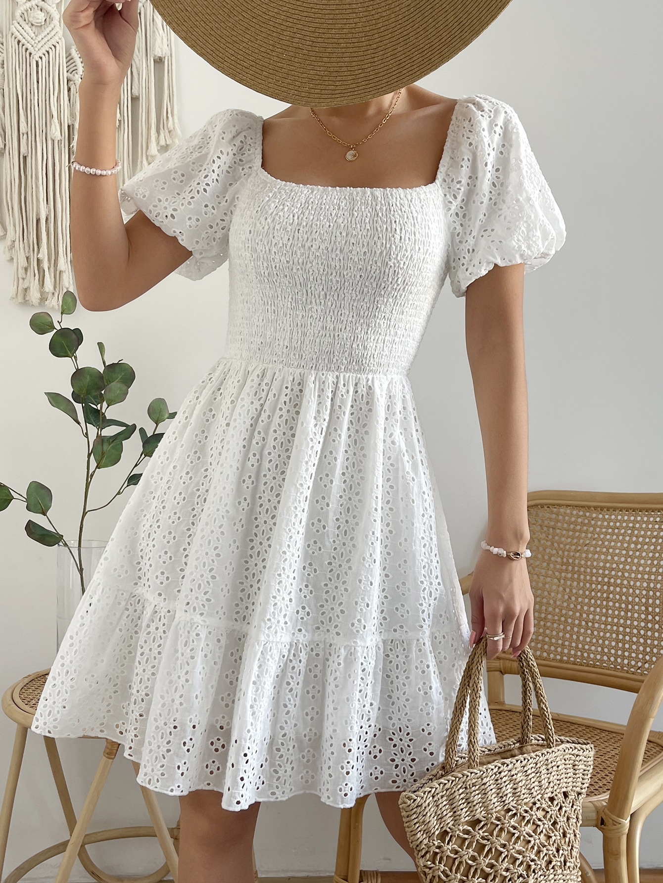 Shein Vcay Square Neck Puff Sleeve Ruffle Hem Schiffy Dress Shein Eur
