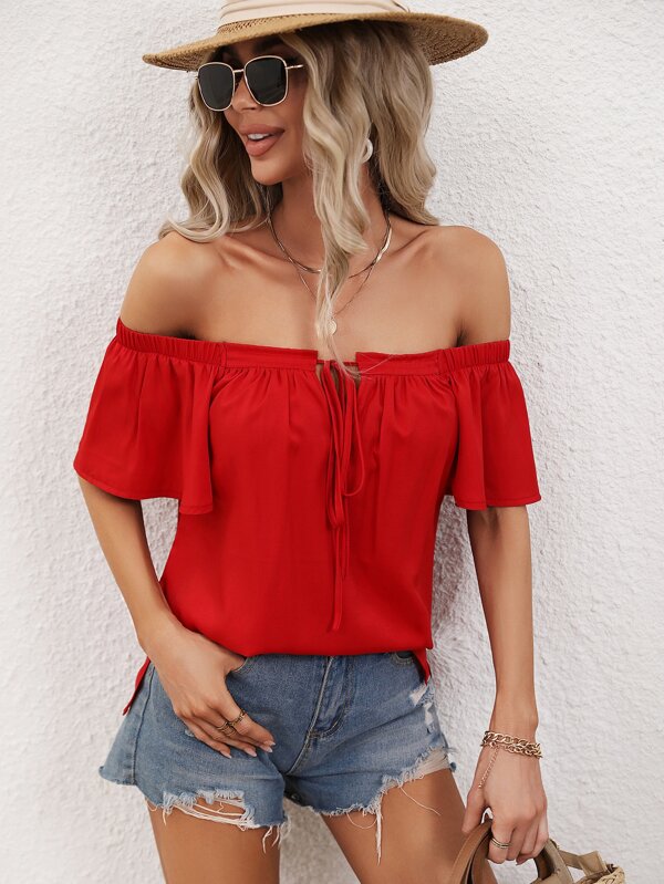 Shein Privé Off Shoulder Knot Front Blouse Shein Usa
