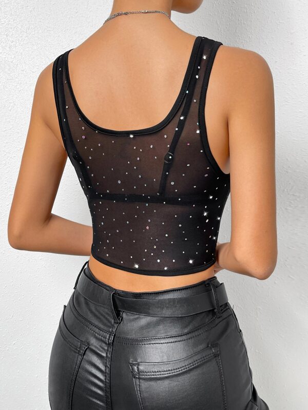 Shein Bae Rhinestone Detail Crop Mesh Tank Top Without Bra Shein Usa
