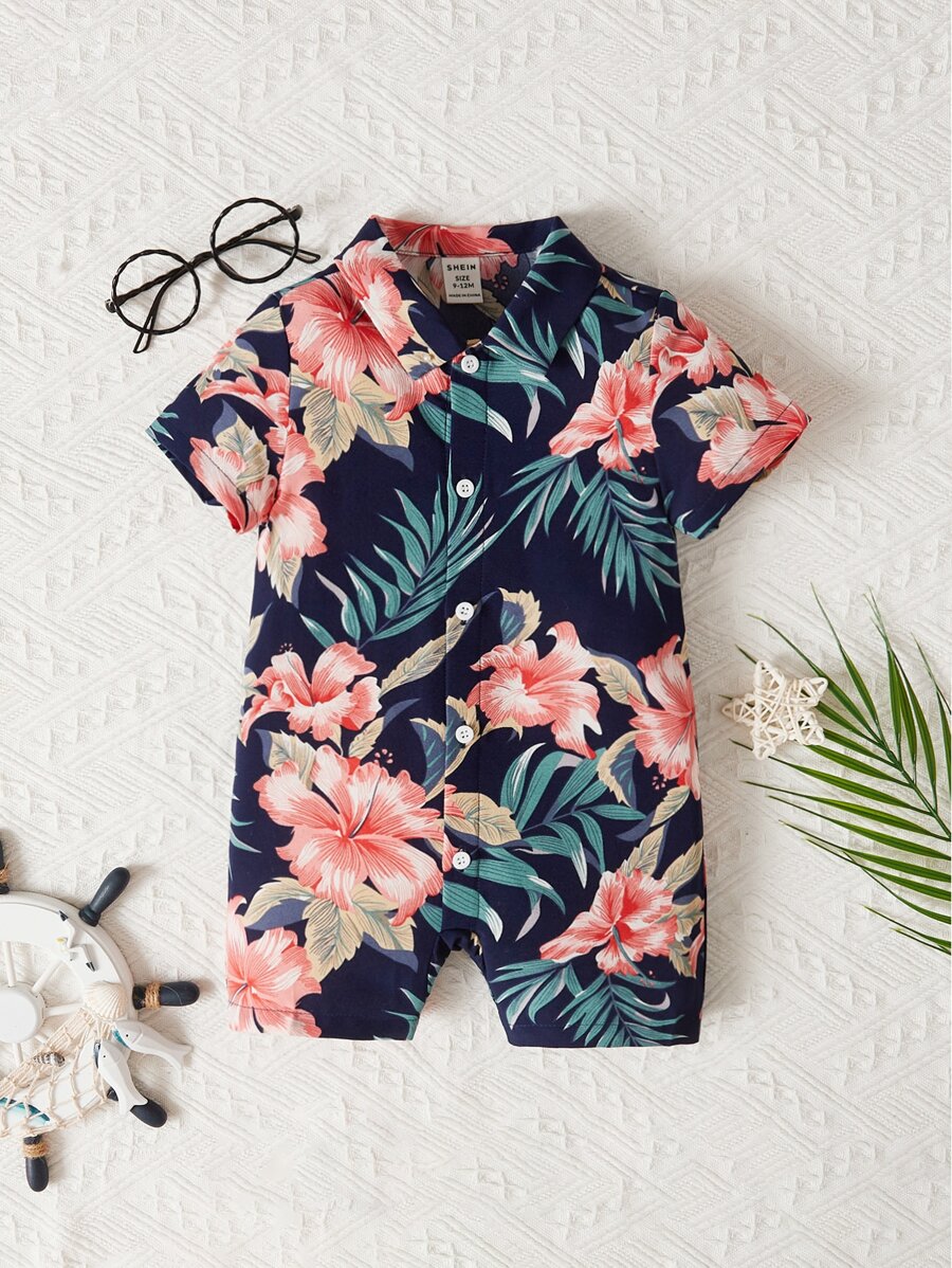 SHEIN Baby Boy Tropical Print Shirt Romper | SHEIN USA