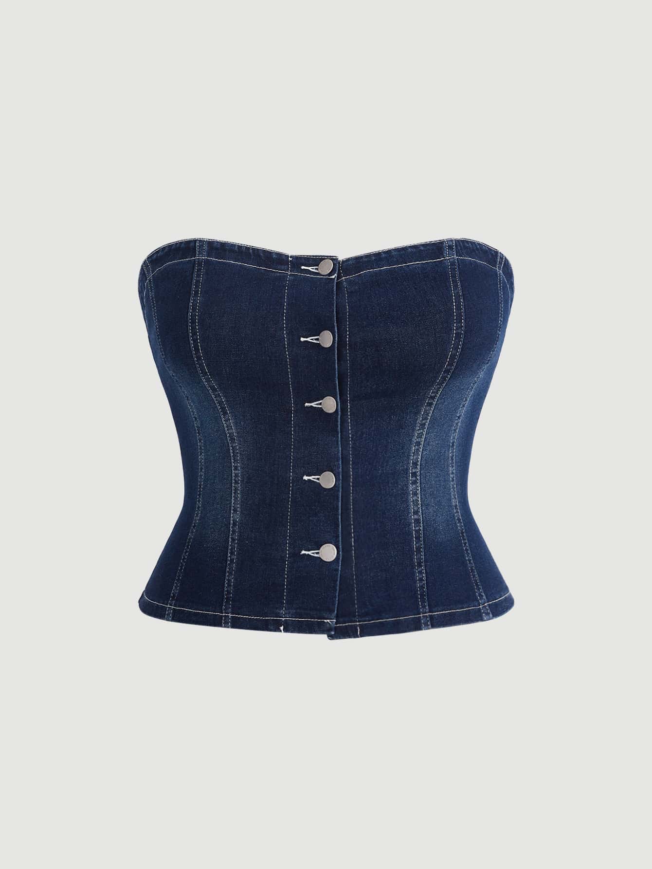 SHEIN ICON Plus Button Front Tube Denim Top | SHEIN USA