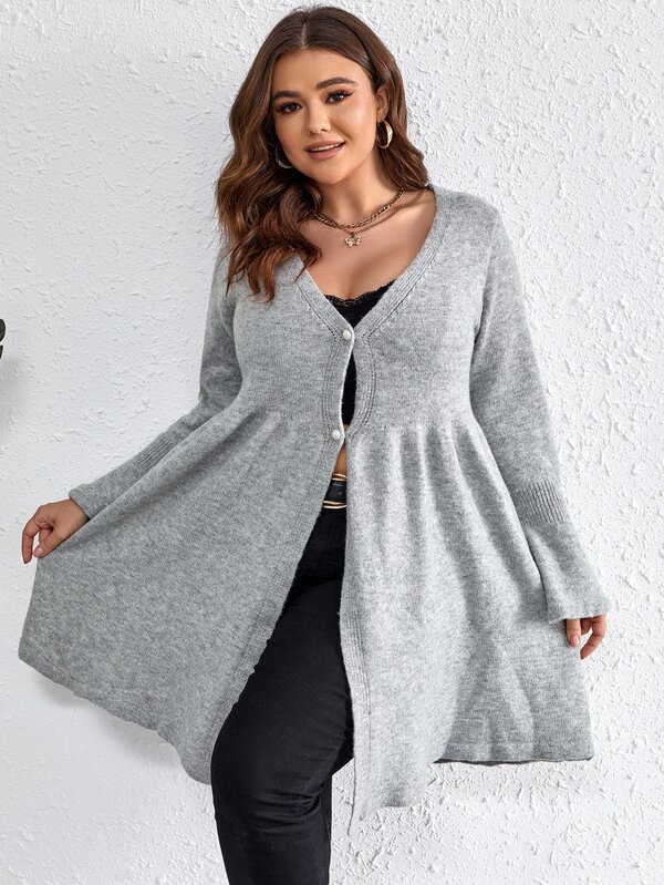 SHEIN LUNE Plus Button Front Cardigan | SHEIN USA