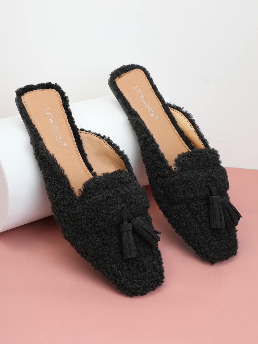 Faux Suede Tassel Decor Flat Mules | SHEIN USA