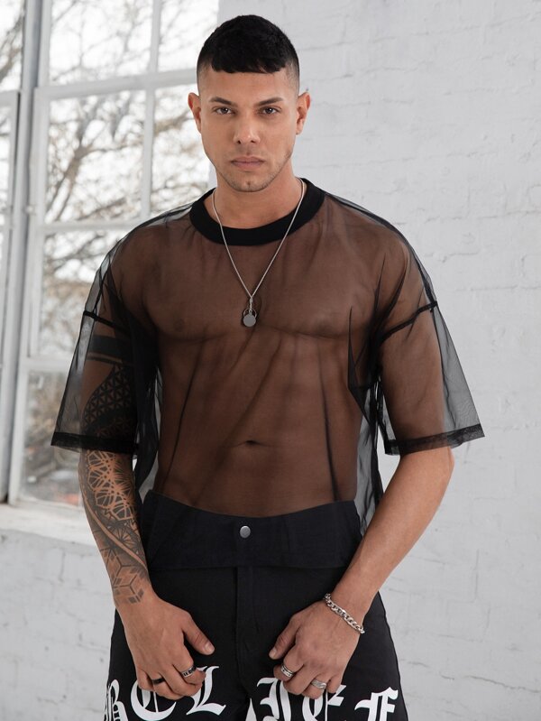 Manfinity Fever City Men Solid Sheer Mesh Tee | SHEIN UK