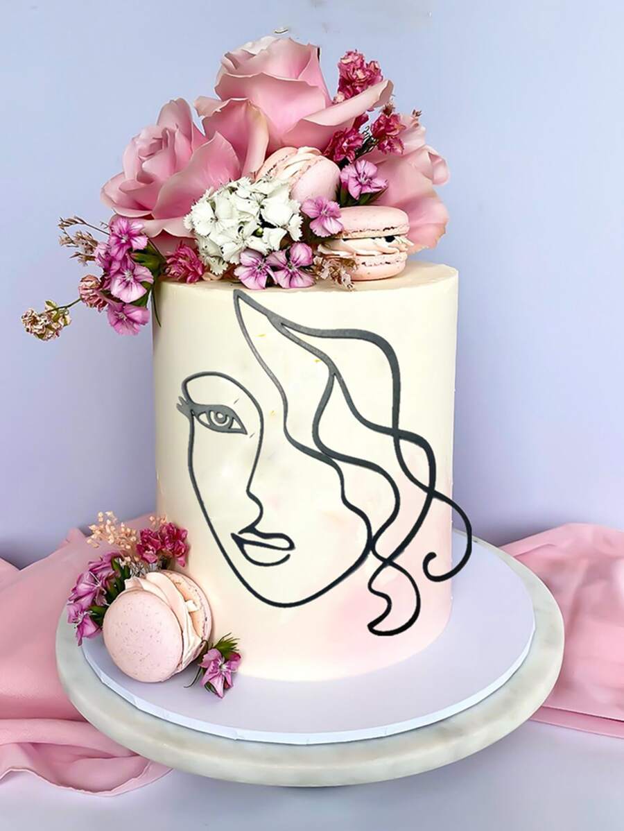 1pc Line Art Portrait Cake Topper, Suitable For Birthday Party | SHEIN USA