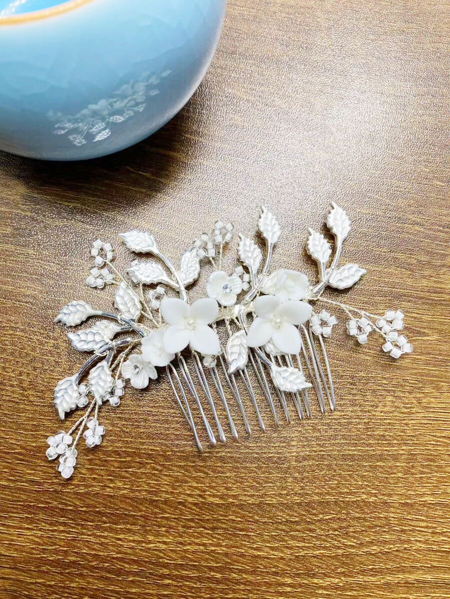 Flower & Faux Pearl Decor Bridal Hair Comb | SHEIN USA