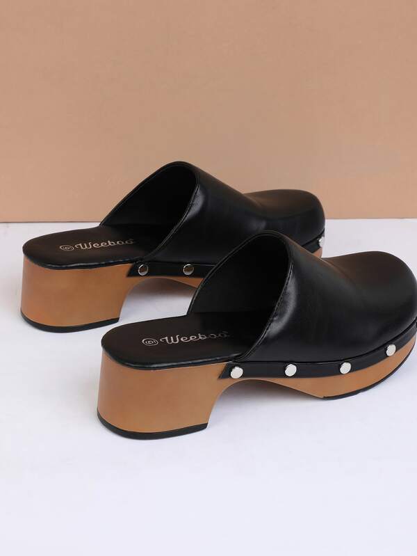 Studded Decor Chunky Heeled Handmade Clogs | SHEIN USA
