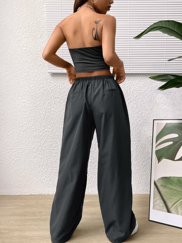Shein Coolane Solid Crop Tube Top And Wide Leg Trousers Shein Uk